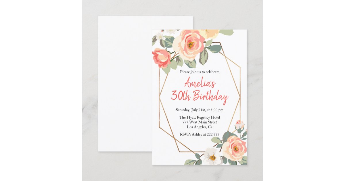 Roses & Gold Frame Birthday Invitation | Zazzle
