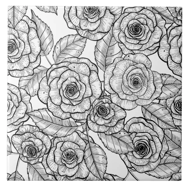 Roses hand drawn pattern ceramic tile | Zazzle