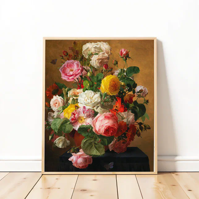 Roses in a Vase by Aghate Pilon, Floral Art Poster | Zazzle