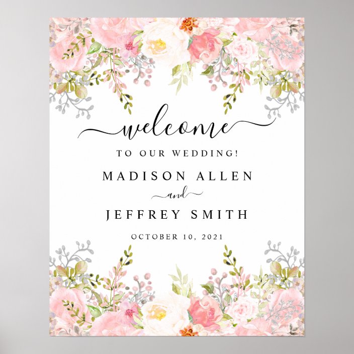 Roses Peony Blush Pink Floral Wedding Welcome Sign | Zazzle.com