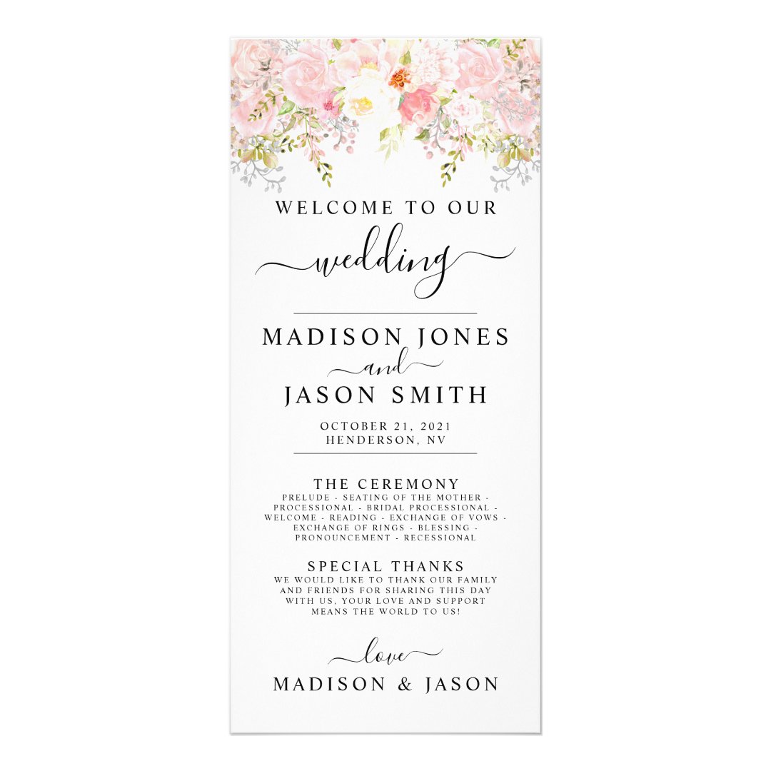 Roses Peony Blush Pink Wedding Program | Zazzle