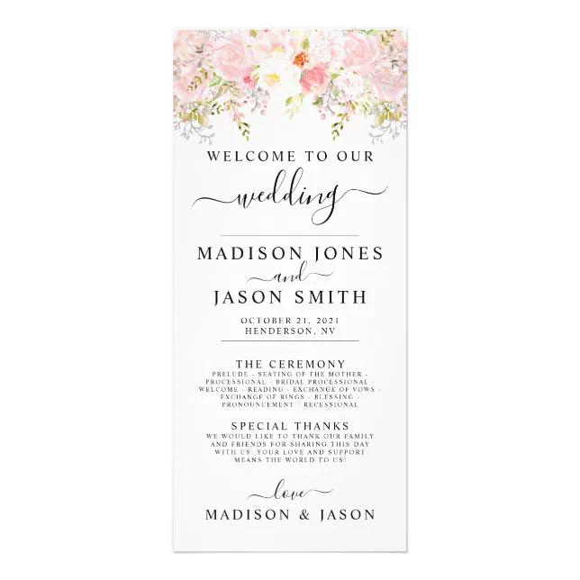 Roses Peony Blush Pink Wedding Program | Zazzle
