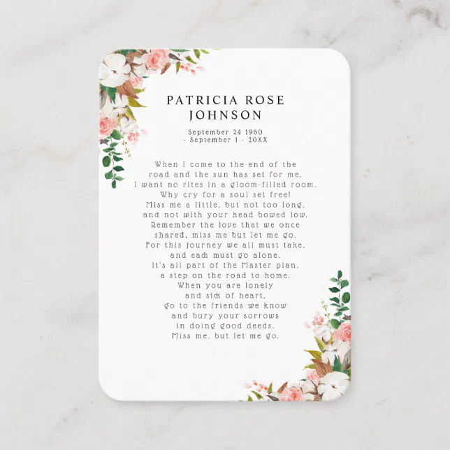 Roses Photo Sympathy Funeral Memorial Card | Zazzle