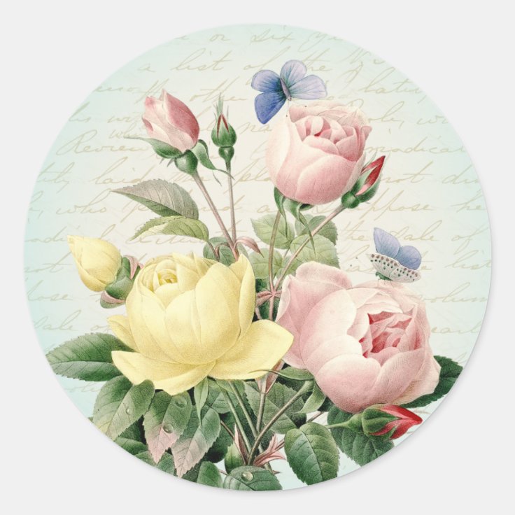 Roses vintage floral girly and feminine sticker | Zazzle