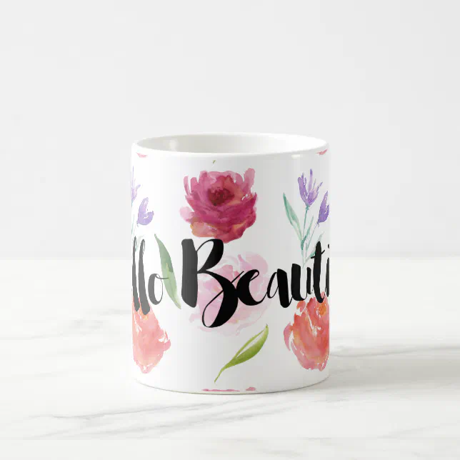 Roses Watercolor Floral Hello Beautiful Coffee Mug | Zazzle