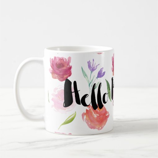 Roses Watercolor Floral Hello Beautiful Coffee Mug | Zazzle