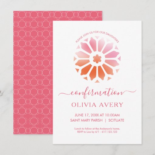 Rosette, Pink Confirmation Invitation | Zazzle