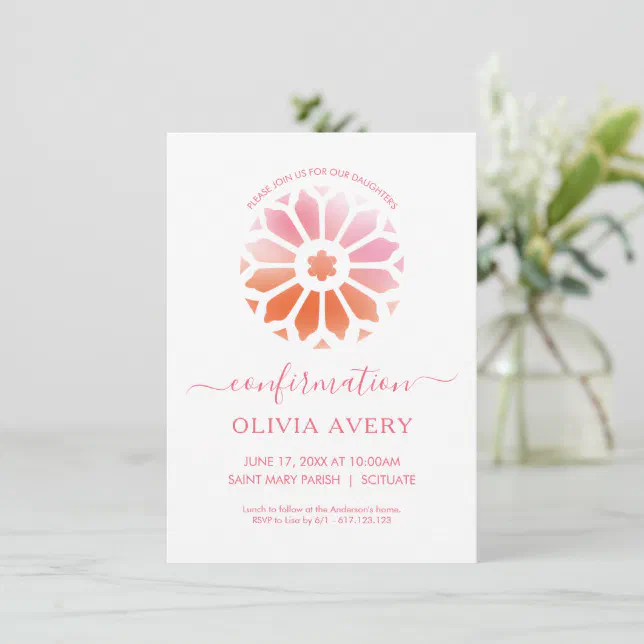 Rosette, Pink Confirmation Invitation | Zazzle