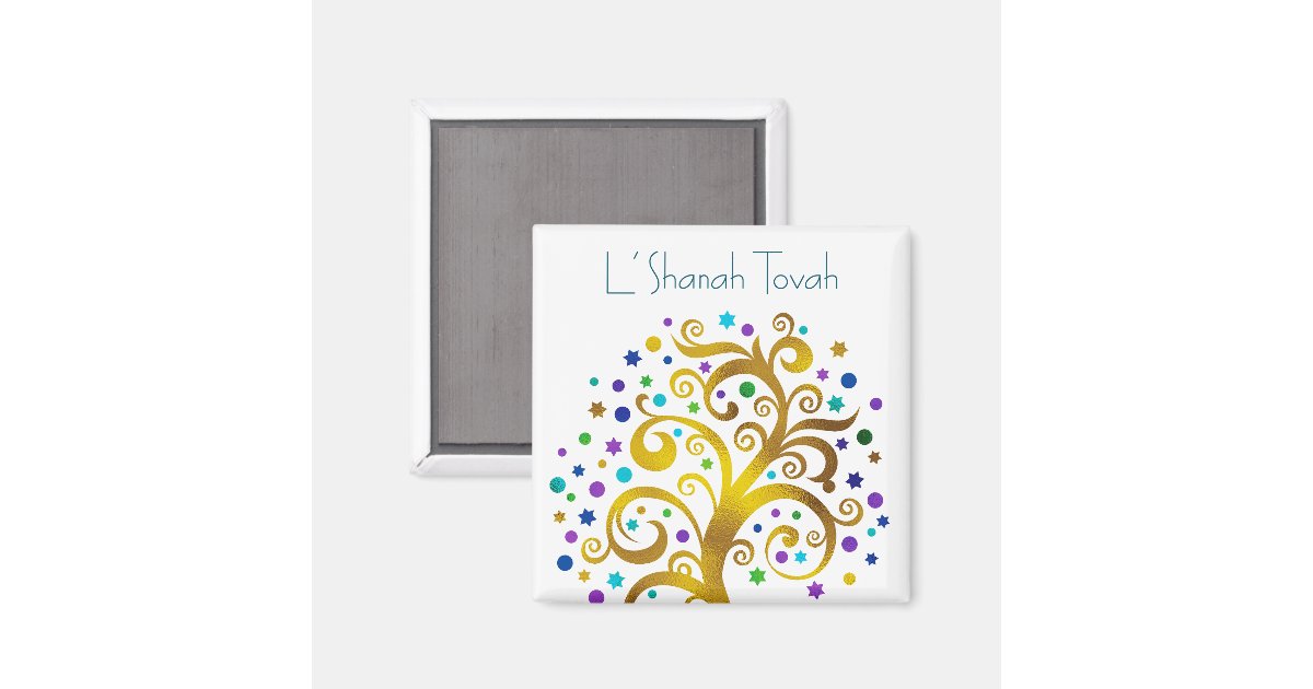 Rosh Hashanah Gold Blue Modern Tree of Life Chic Magnet | Zazzle