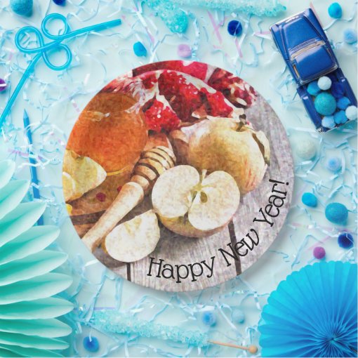 Rosh Hashanah Rustic Artwork of Apples and Honey Paper Plates | Zazzle
