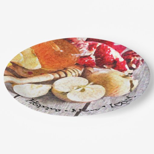 Rosh Hashanah Rustic Artwork of Apples and Honey Paper Plates | Zazzle