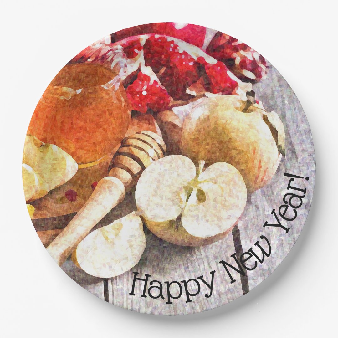 Rosh Hashanah Rustic Artwork of Apples and Honey Paper Plates | Zazzle