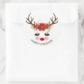 Rosy Cheeks Gold Eyes Floral Reindeer Holiday Classic Round Sticker ...