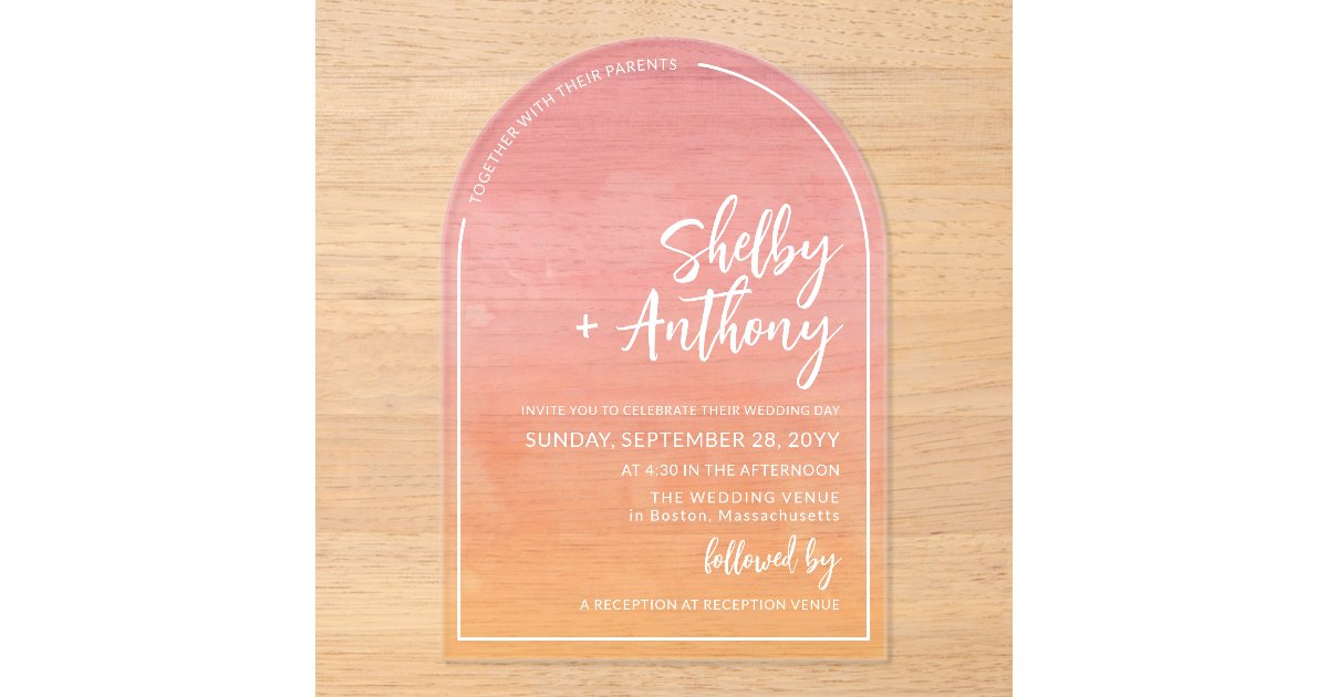 Rosy Dawn Arch Frame Wedding Acrylic Invitations | Zazzle