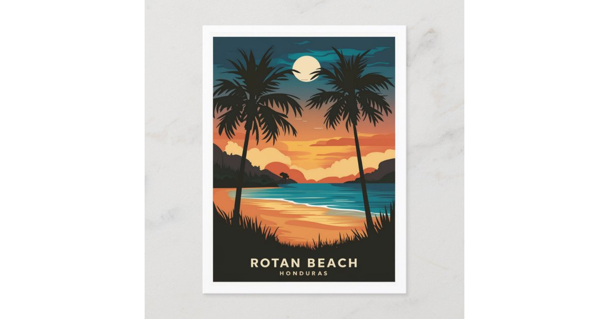 Rotan Beach Honduras Retro Travel Postcard | Zazzle