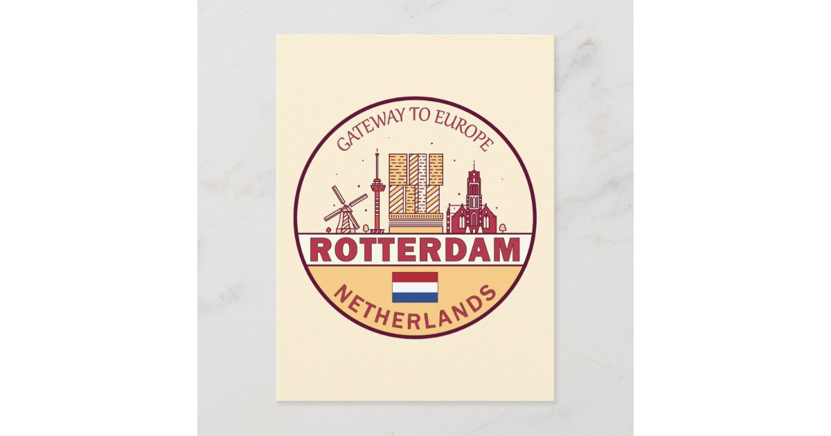 Rotterdam Netherlands City Skyline Emblem Postcard | Zazzle