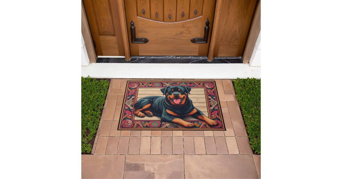Rottweiler Dog 3D Stylish Colorful Border Doormat | Zazzle