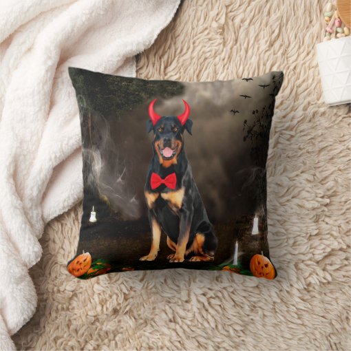 Rottweiler Dog in Halloween Costume Throw Pillow | Zazzle