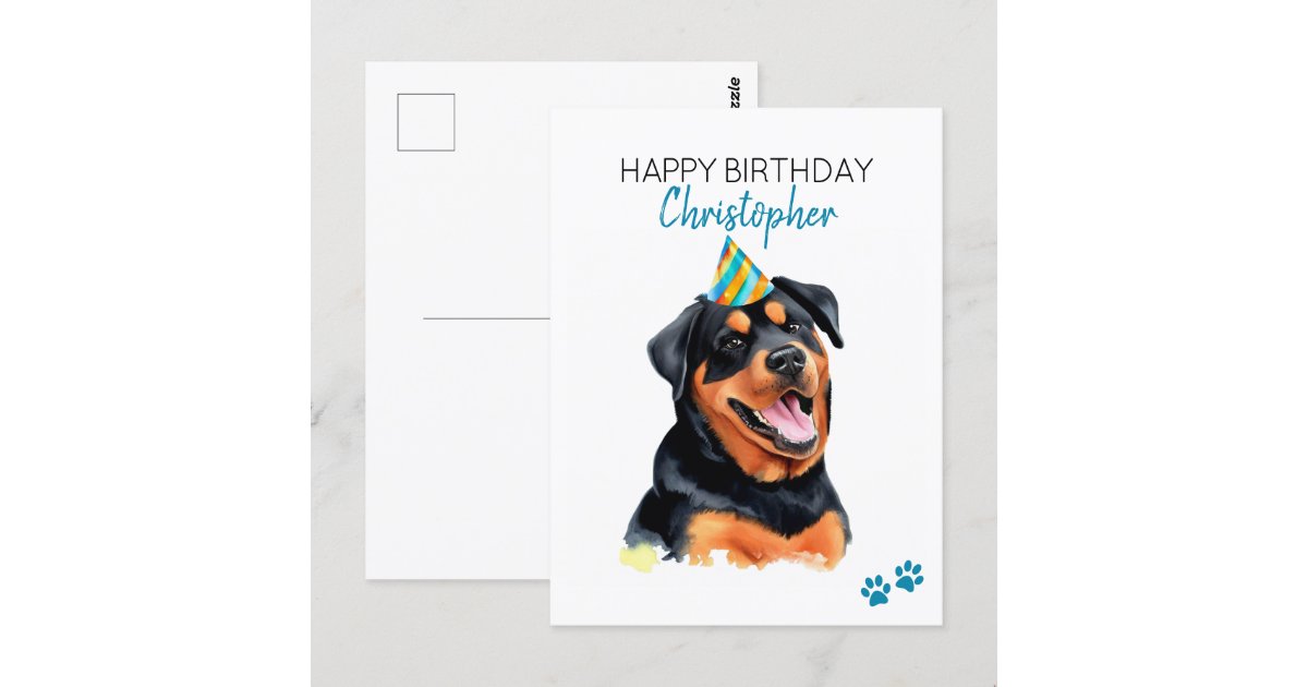 Rottweiler Dog Personalized Happy Birthday Postcard | Zazzle