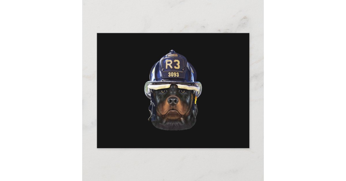 rottweiler dog wearing firefighter helmet premium announcement postcard ...