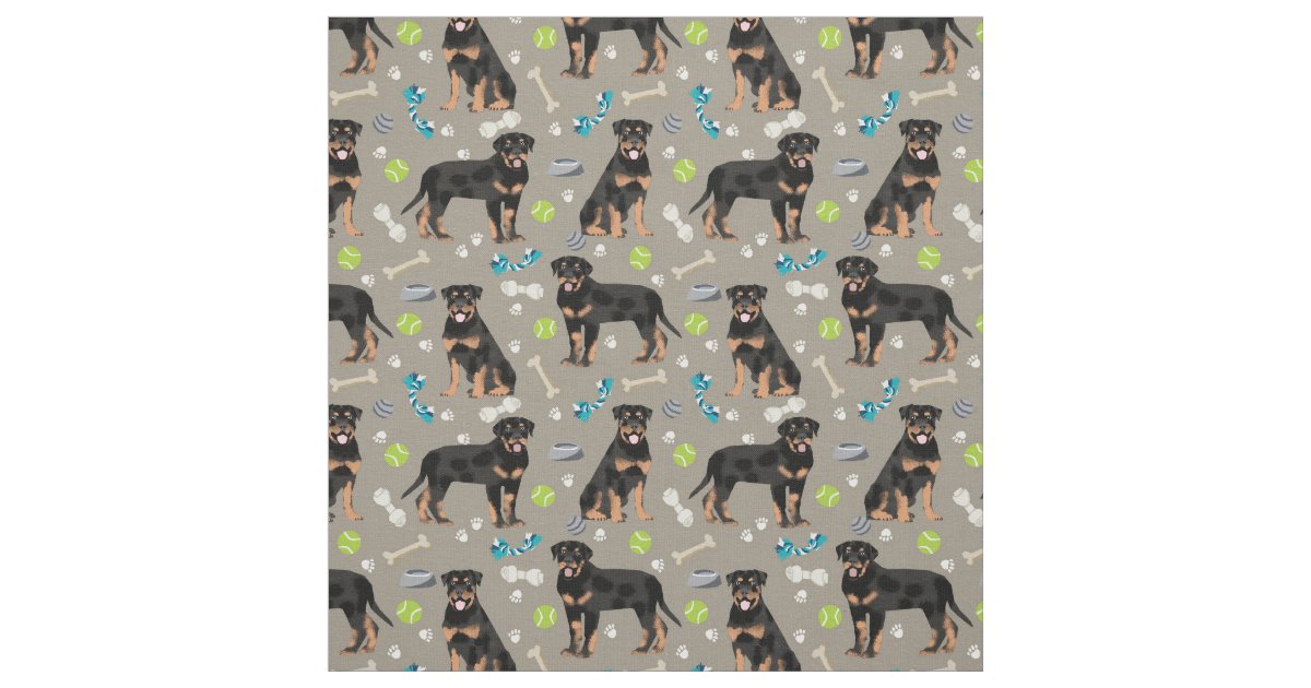Rottweiler dogs and dog toys taupe fabric | Zazzle