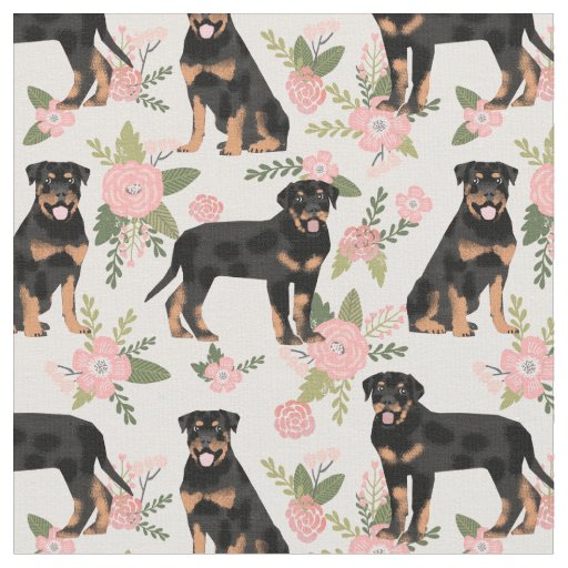 Rottweiler dogs peach florals fabric | Zazzle