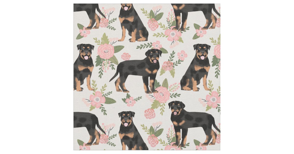 Rottweiler dogs peach florals fabric | Zazzle