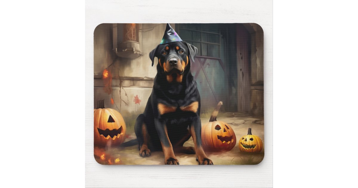 Rottweiler Pumpkins Halloween Scary Mouse Pad | Zazzle