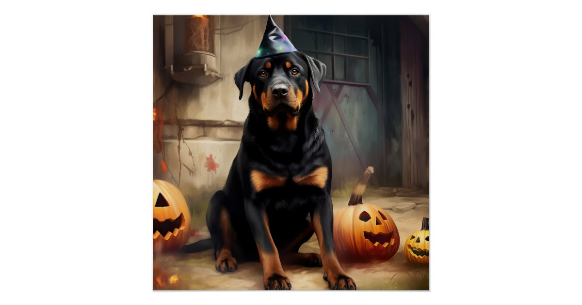 Rottweiler Pumpkins Halloween Scary Poster | Zazzle