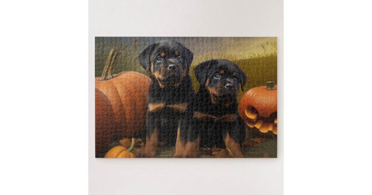 Rottweiler Puppy Autumn Delight Pumpkin Jigsaw Puzzle | Zazzle