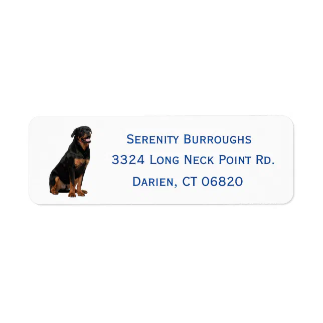Rottweiler Puppy Dog Blue Name Address Label | Zazzle