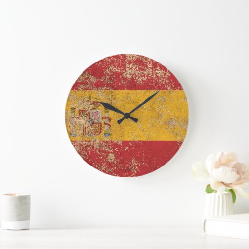 Rough Aged Vintage Spanish Flag Large Clock | Zazzle