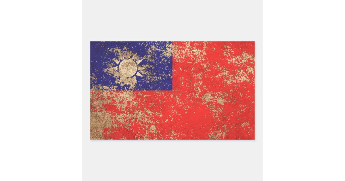 Rough Aged Vintage Taiwanese Flag Rectangular Sticker | Zazzle