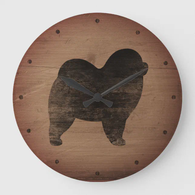 Rough Chow Chow Silhouette Rustic Style Large Clock | Zazzle