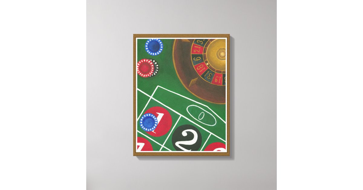 Roulette Table with Chips and Wheel Canvas Print | Zazzle