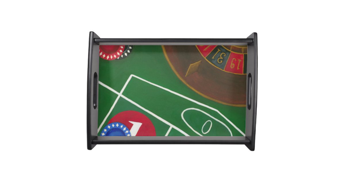 Roulette Table with Chips and Wheel Serving Tray | Zazzle