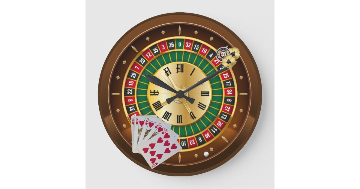 roulette wheel and cards wall clock | Zazzle