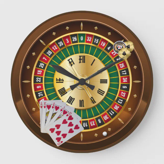 roulette wheel and cards wall clock | Zazzle