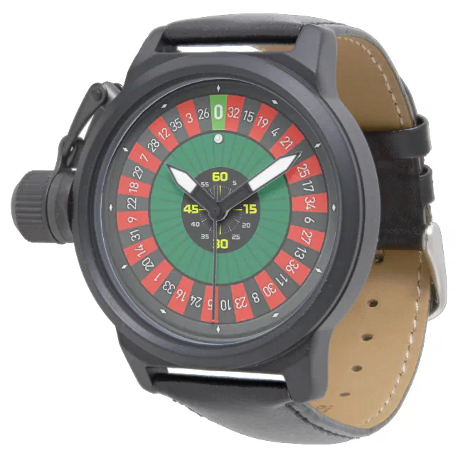roulette wheel black leather watch | Zazzle