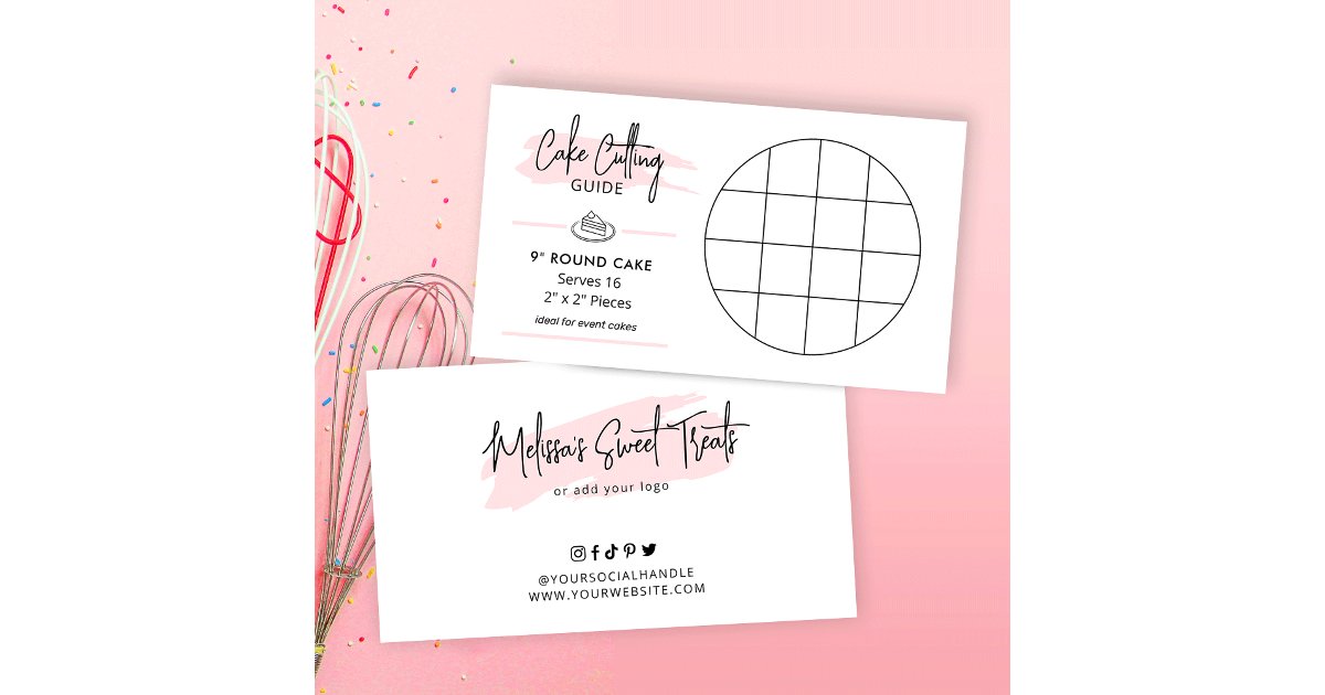 Round 9" Cake Cutting Diagram 2x2 Servings Guide Enclosure Card | Zazzle