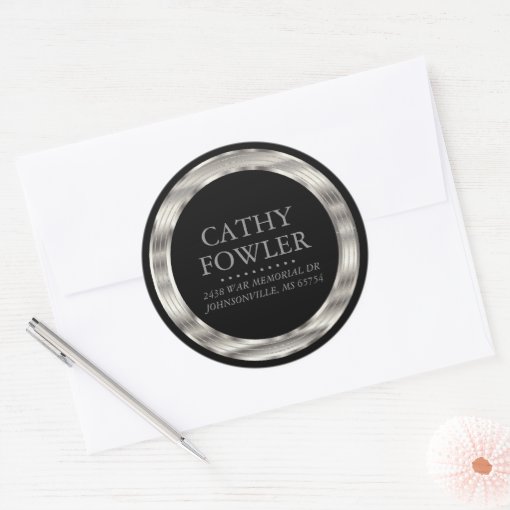 Round Address Black and Silver Labels | Zazzle