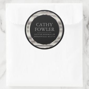 Round Address Black and Silver Labels | Zazzle