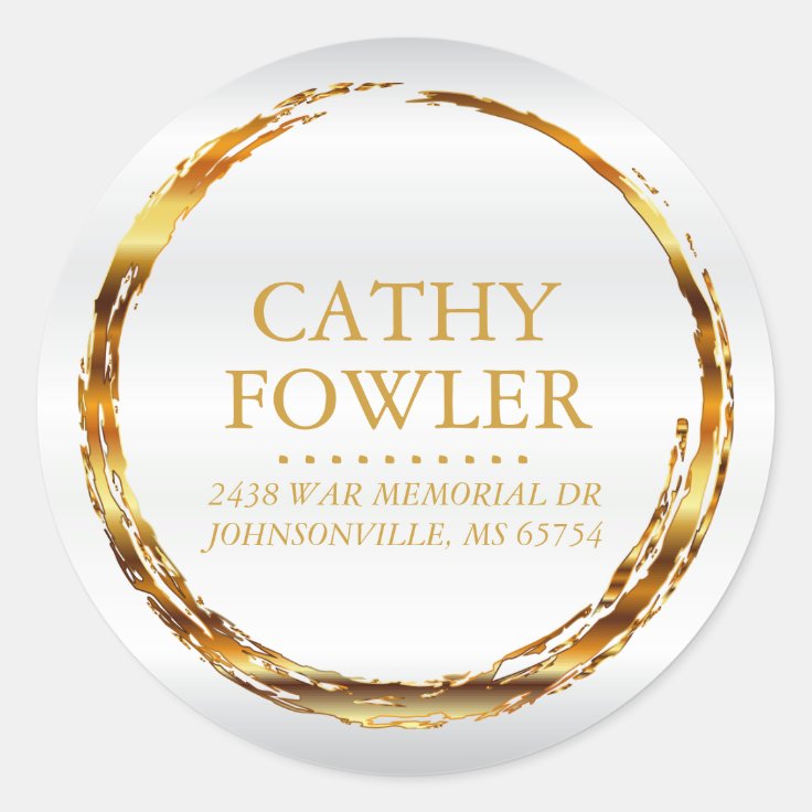 Round Address Grungy Gold and White Labels | Zazzle