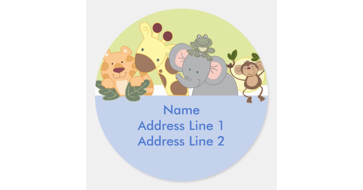 Round Address Labels - Jungle Safari Blue / Green | Zazzle