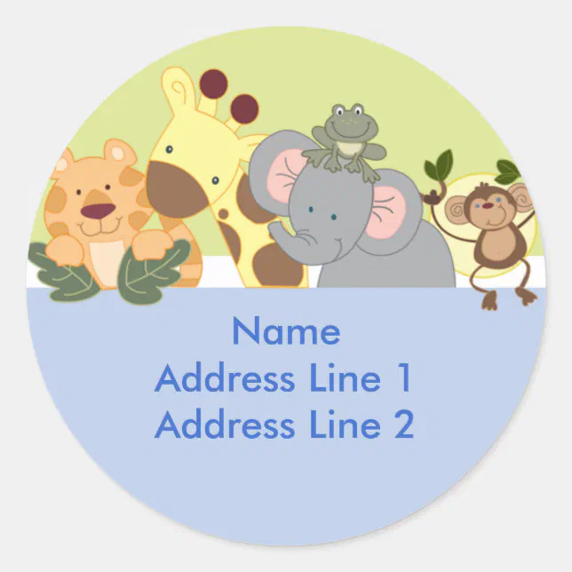 Round Address Labels - Jungle Safari Blue / Green | Zazzle