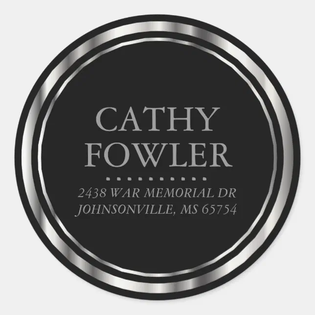 Round Address Silver and Black Labels | Zazzle