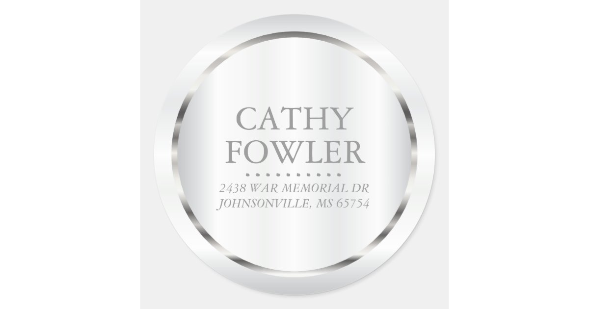 Round Address Silver and White Labels | Zazzle