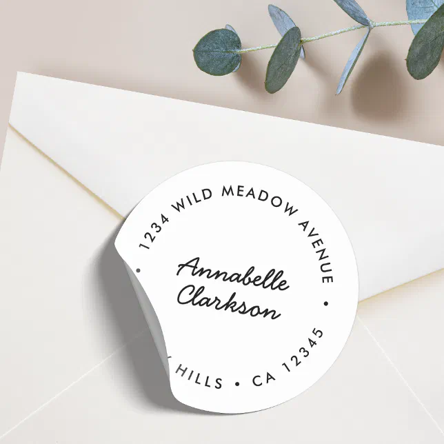Round Address Sticker | White Envelope Seal Label | Zazzle