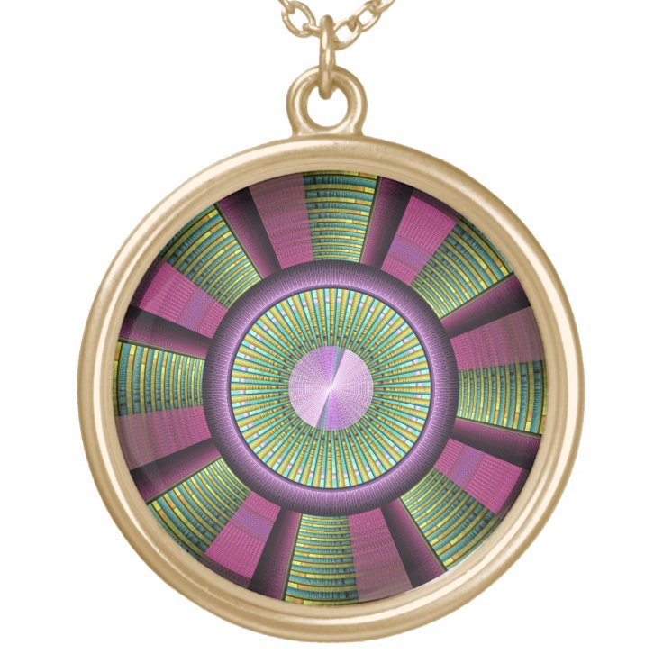 Round And Colorful Modern Decorative Fractal Art Gold Plated Necklace ...