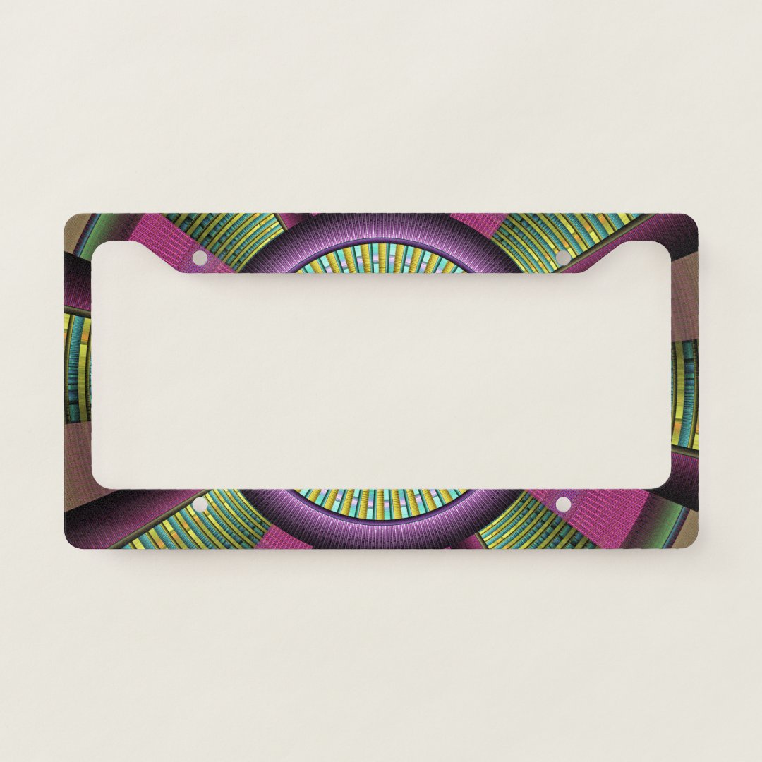 Round And Colorful Modern Decorative Fractal Art License Plate Frame ...